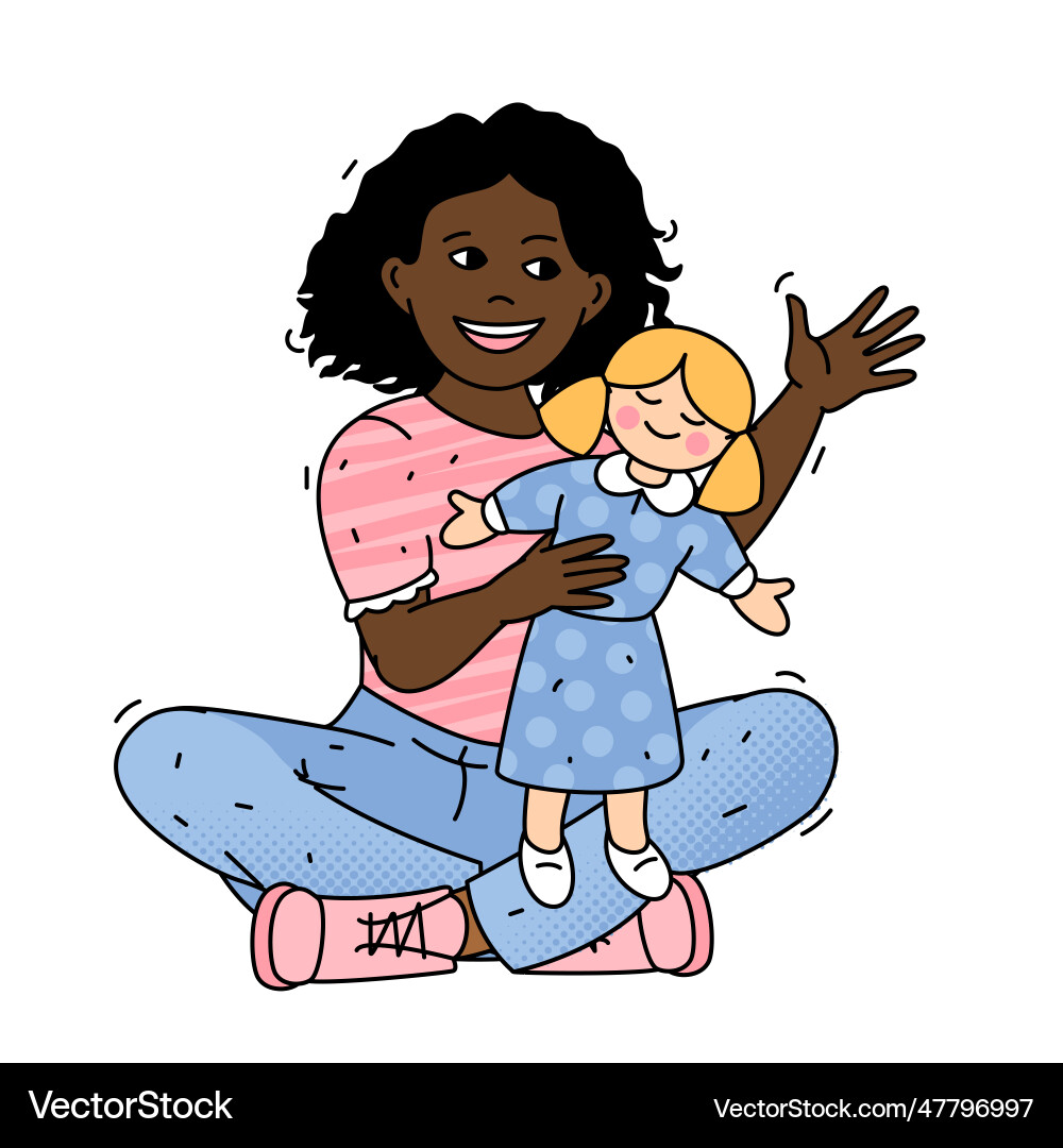 Smiling girl with doll Royalty Free Vector Image