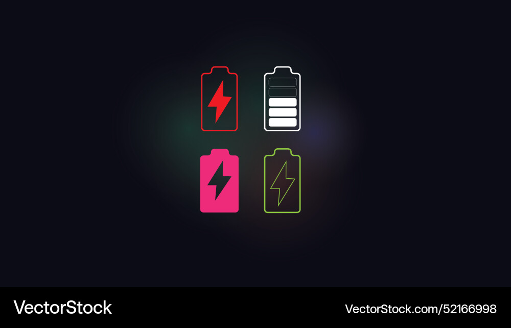 Battery set icon graphic elements outline neon Vector Image