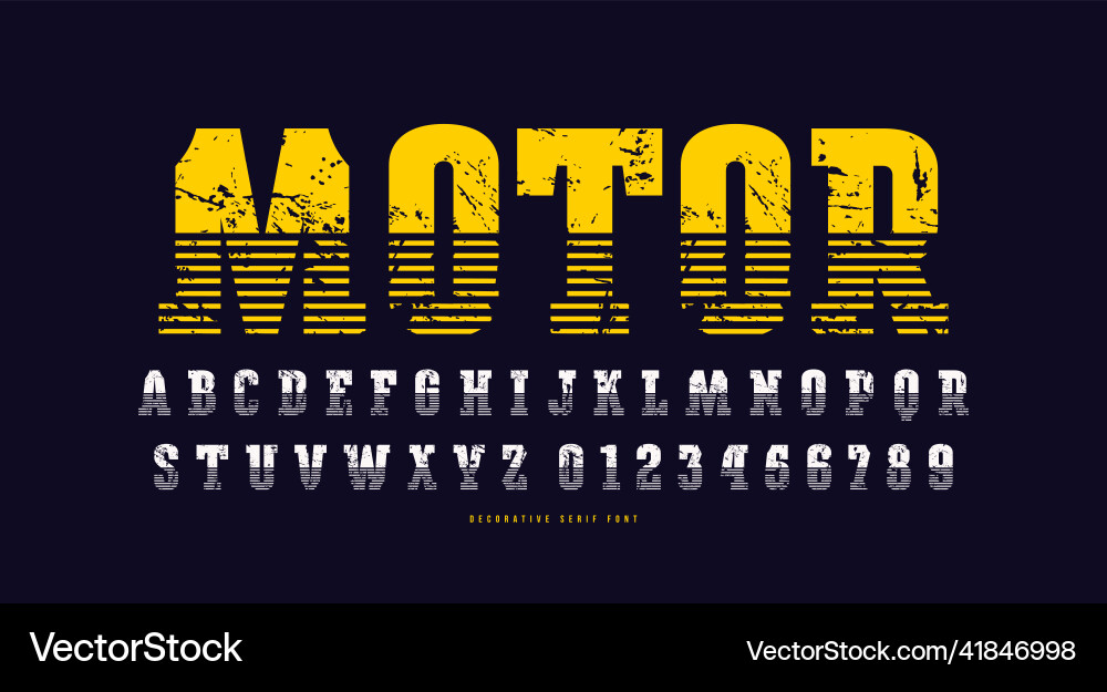 Decorative slab serif font with striped decor Vector Image