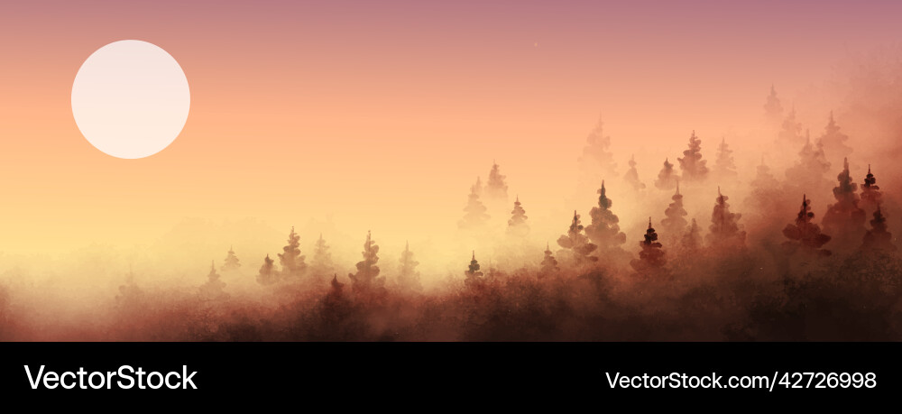 Misty forest mountains landscape traditional Vector Image
