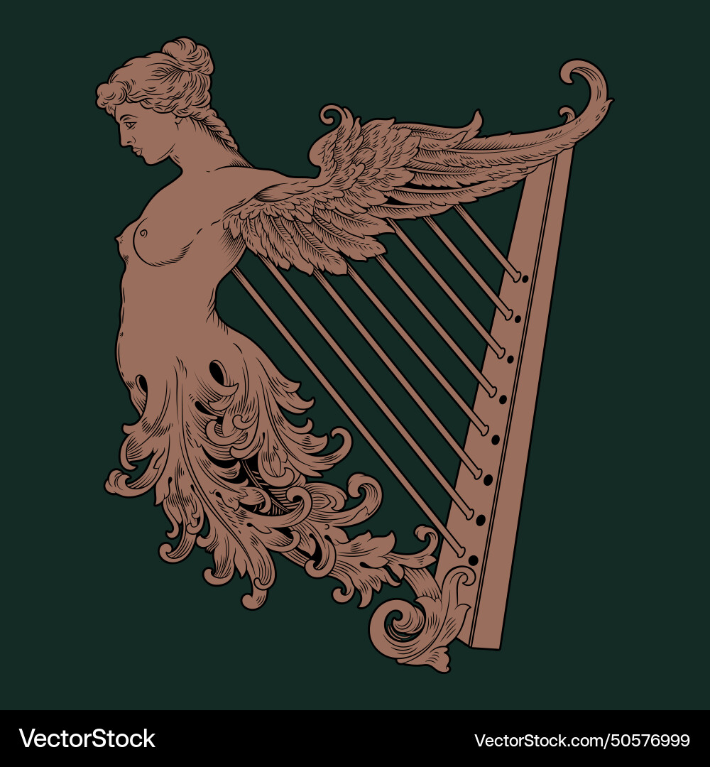 Celtic Harp with Female Figure Royalty Free Vector Image