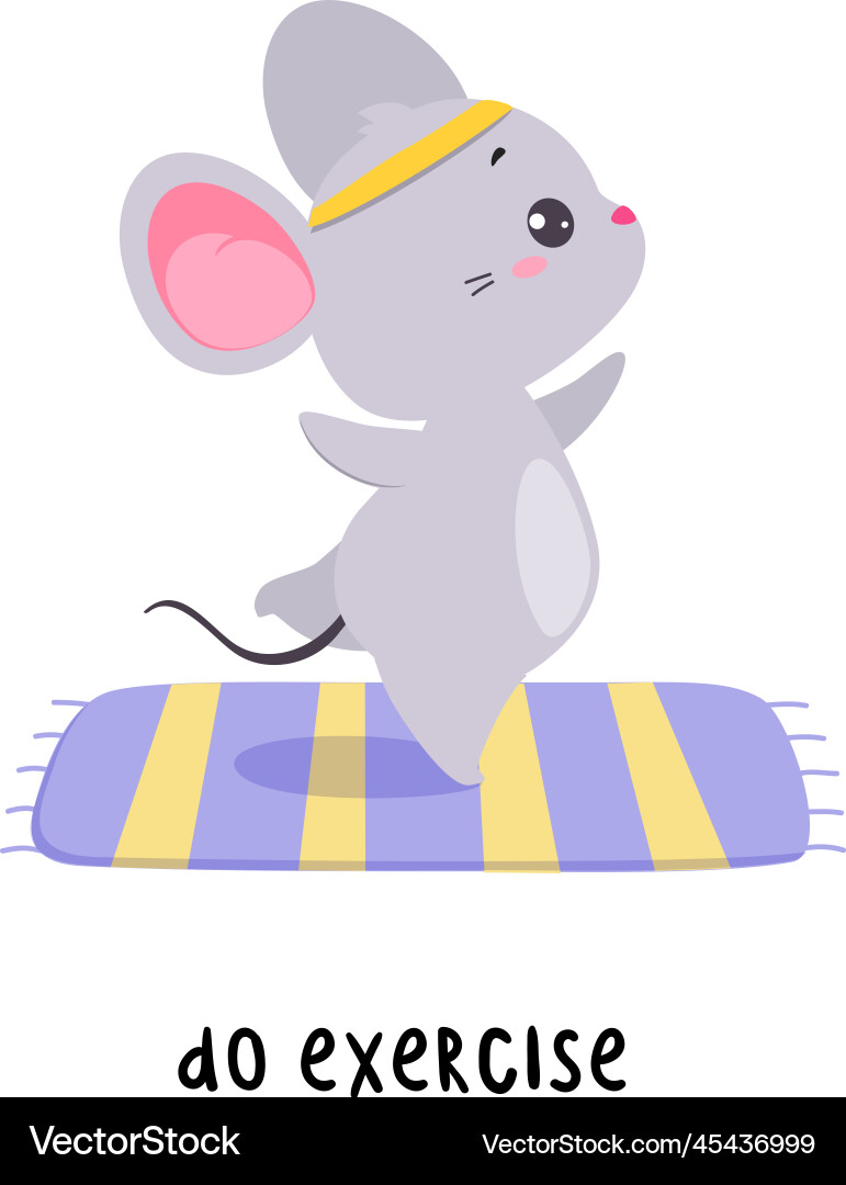 Little mouse doing exercise on mat demonstrating Vector Image