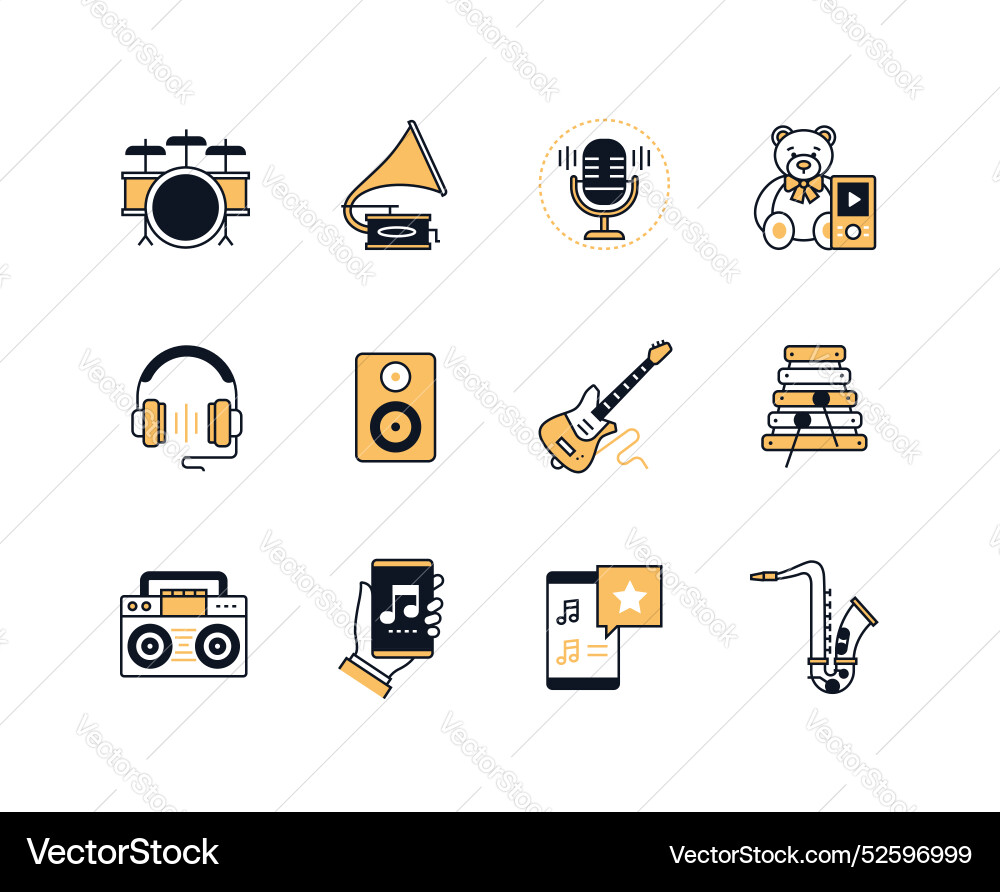 Music instruments and melody - line design style Vector Image
