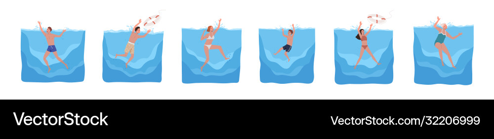 Set different sinking people flat Royalty Free Vector Image