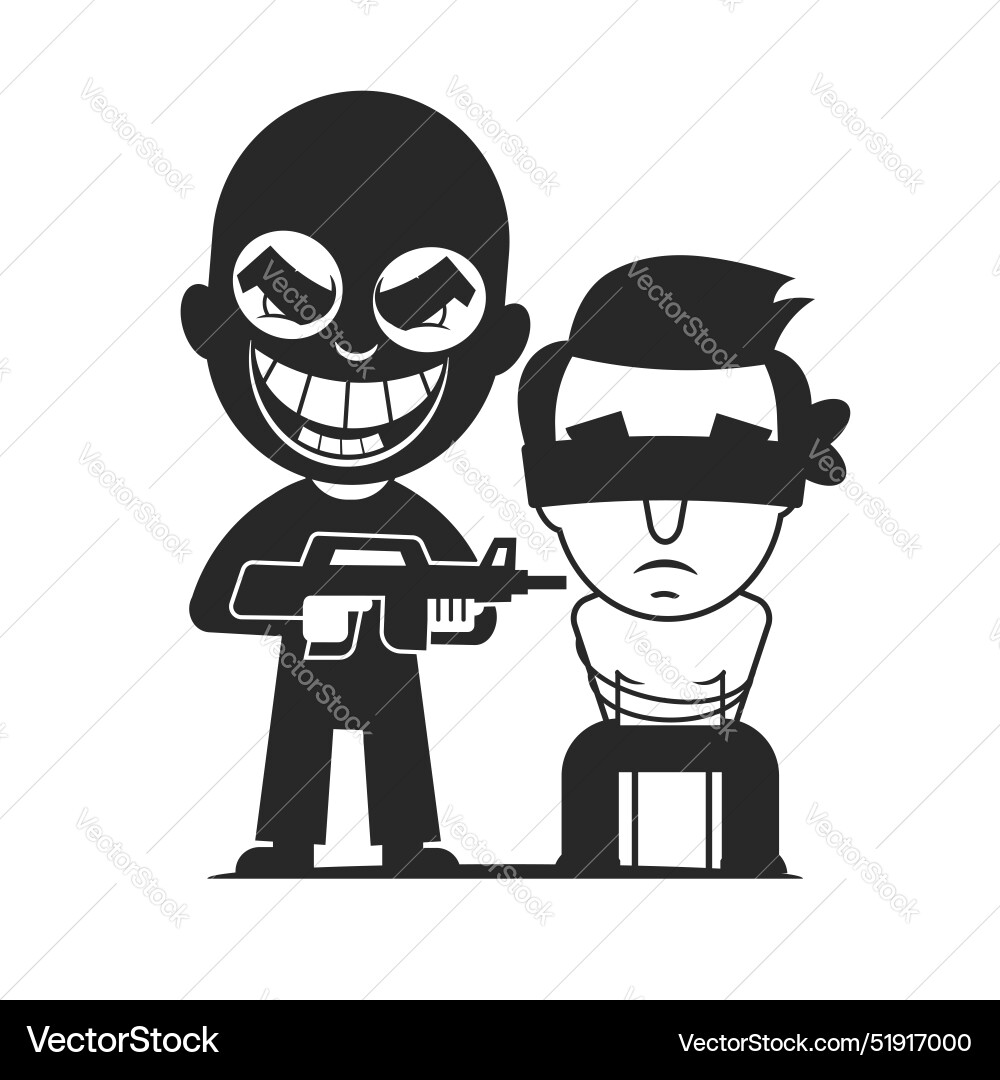 Armed terrorist point gun to hostage kidnapping Vector Image