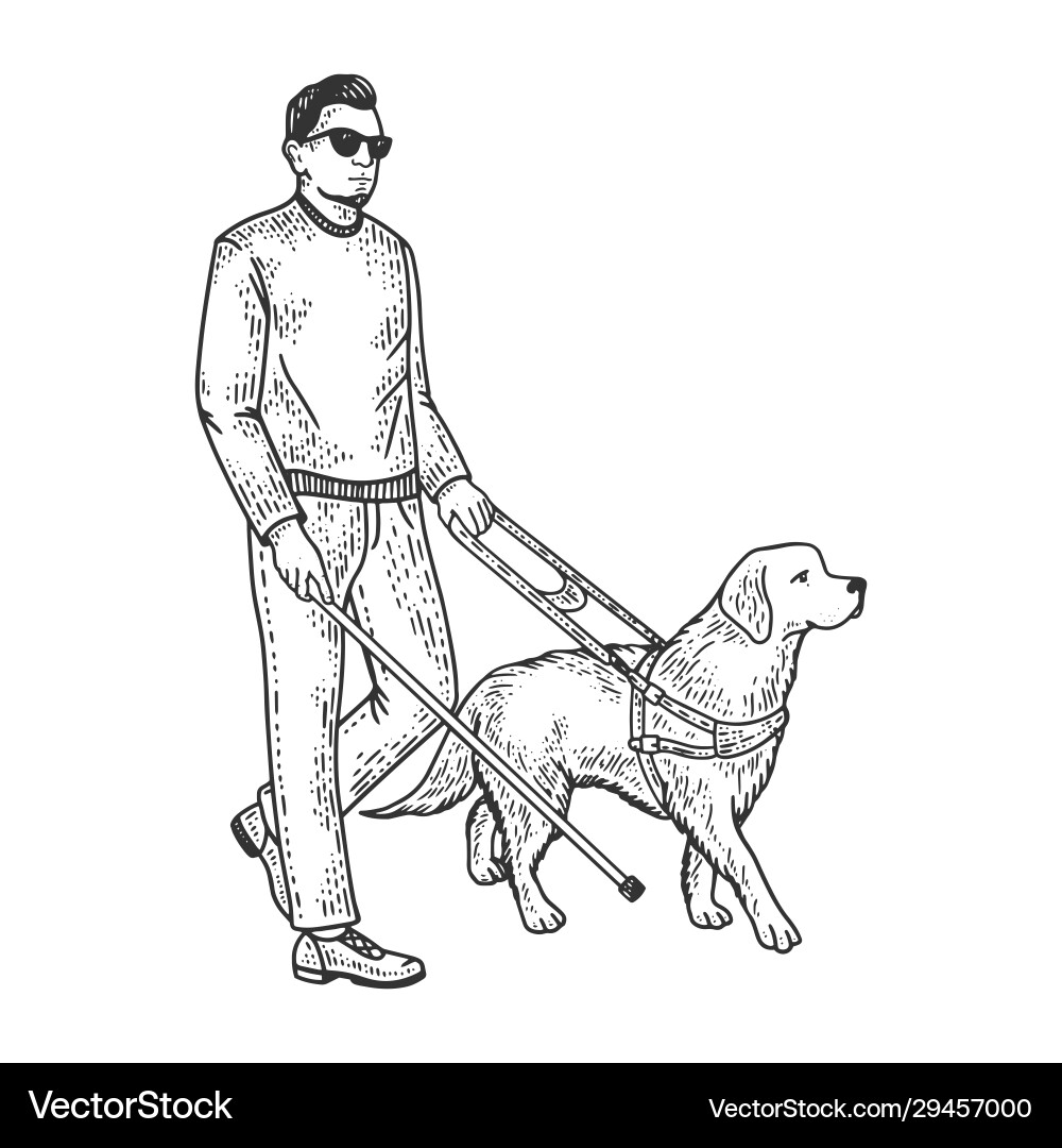 Blind man and guide dog sketch Royalty Free Vector Image