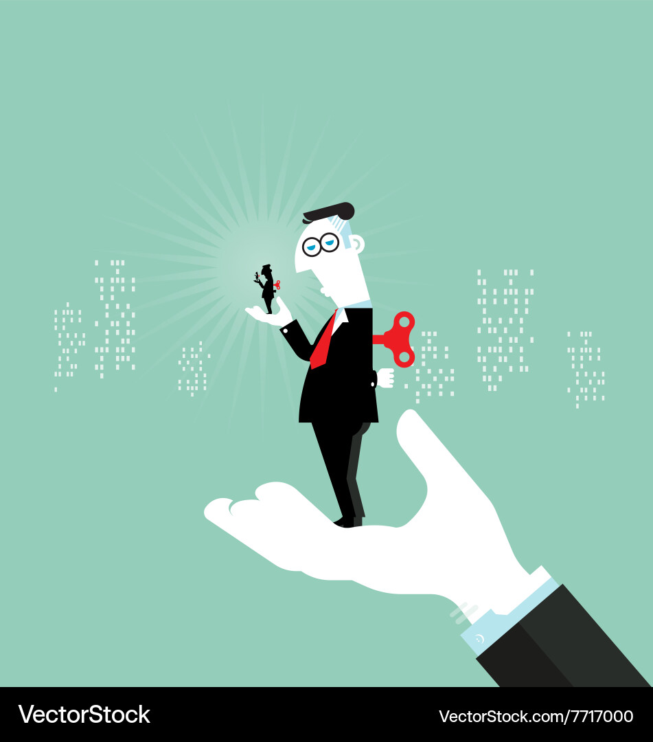 Businessmen with wind up key Royalty Free Vector Image