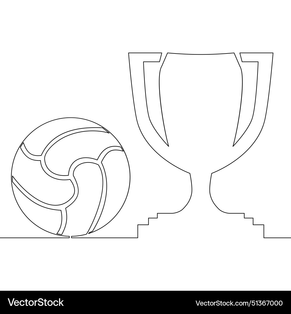 Continuous line drawing trophy and ball concept Vector Image