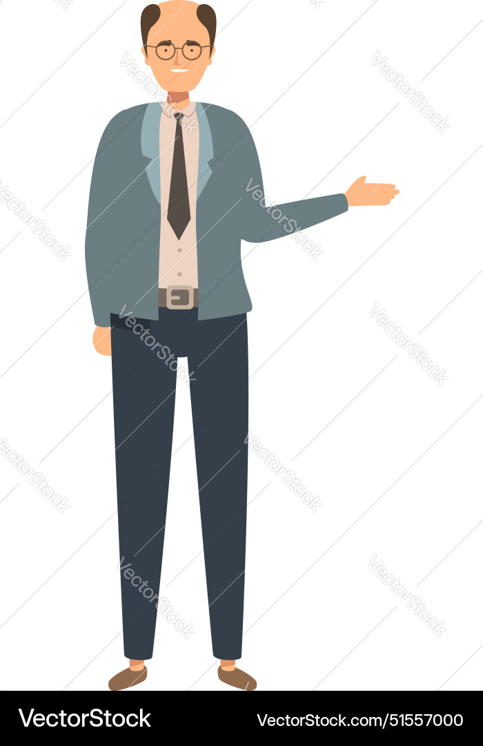 Smiling senior professor gesturing and explaining Vector Image