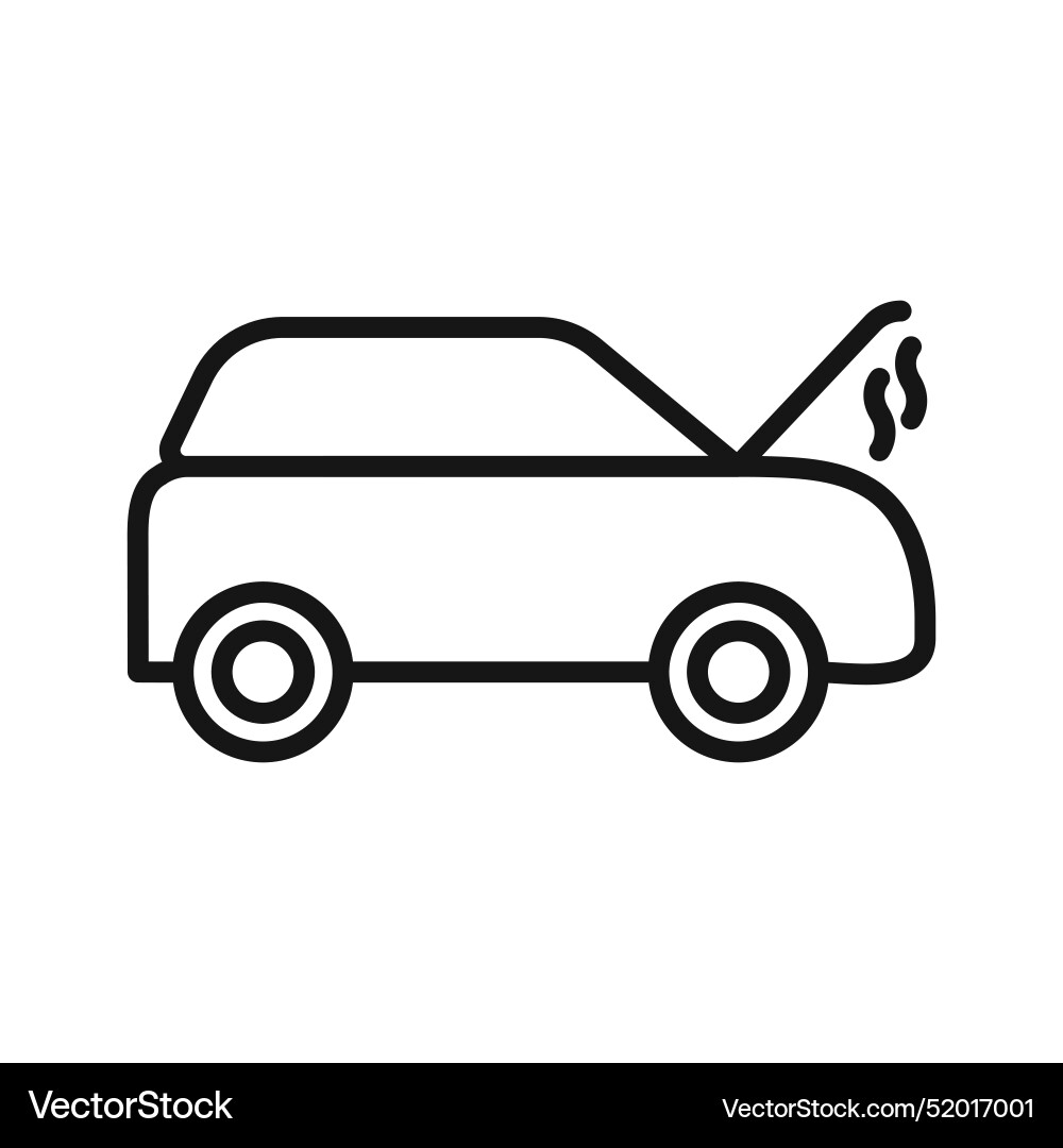 Broken car with open hood icon black line art Vector Image