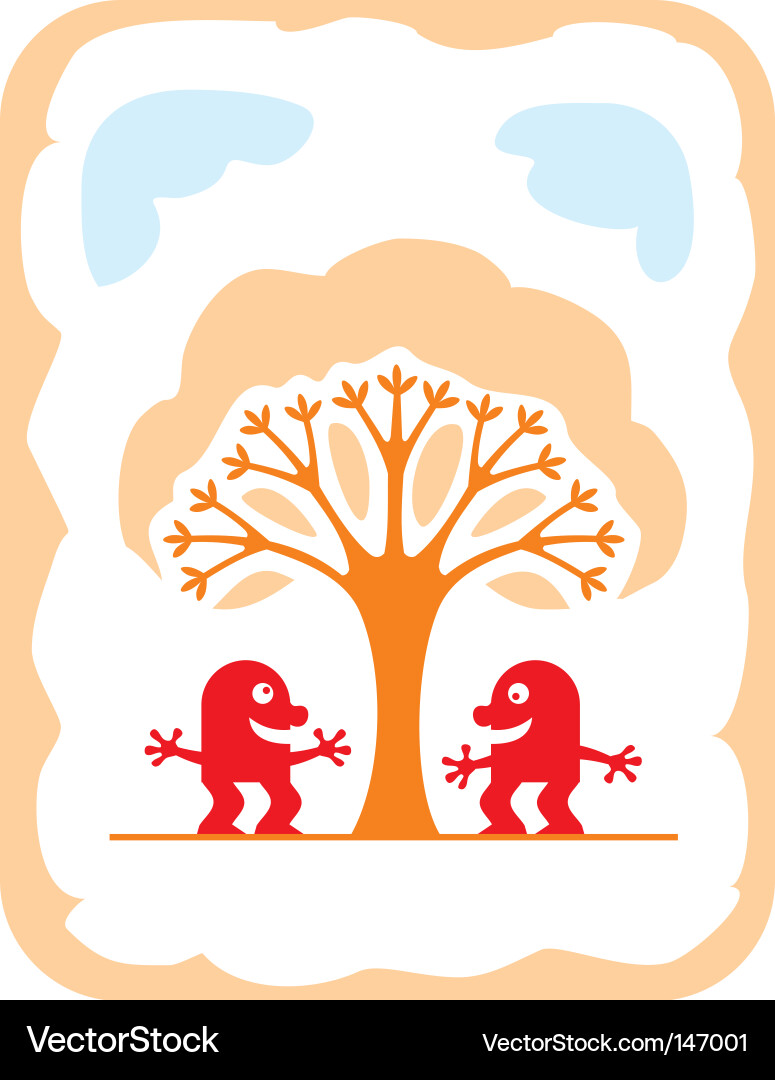 Cartoon devils and tree Royalty Free Vector Image