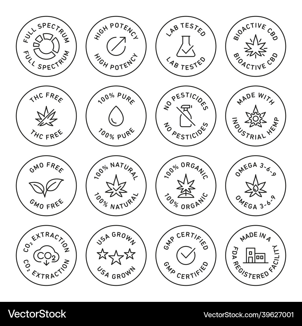 CBD Oil Properties & Icons Set Royalty Free Vector Image