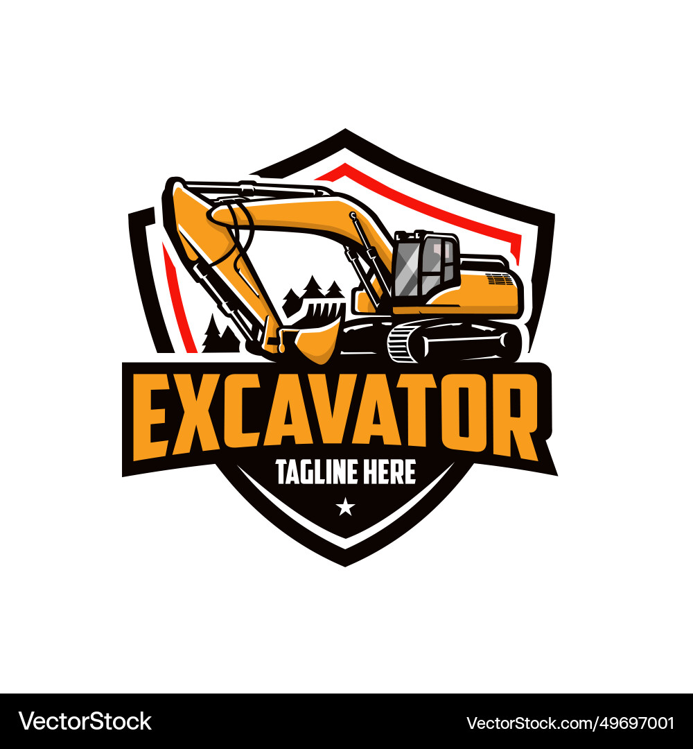 Excavator company badge logo Royalty Free Vector Image