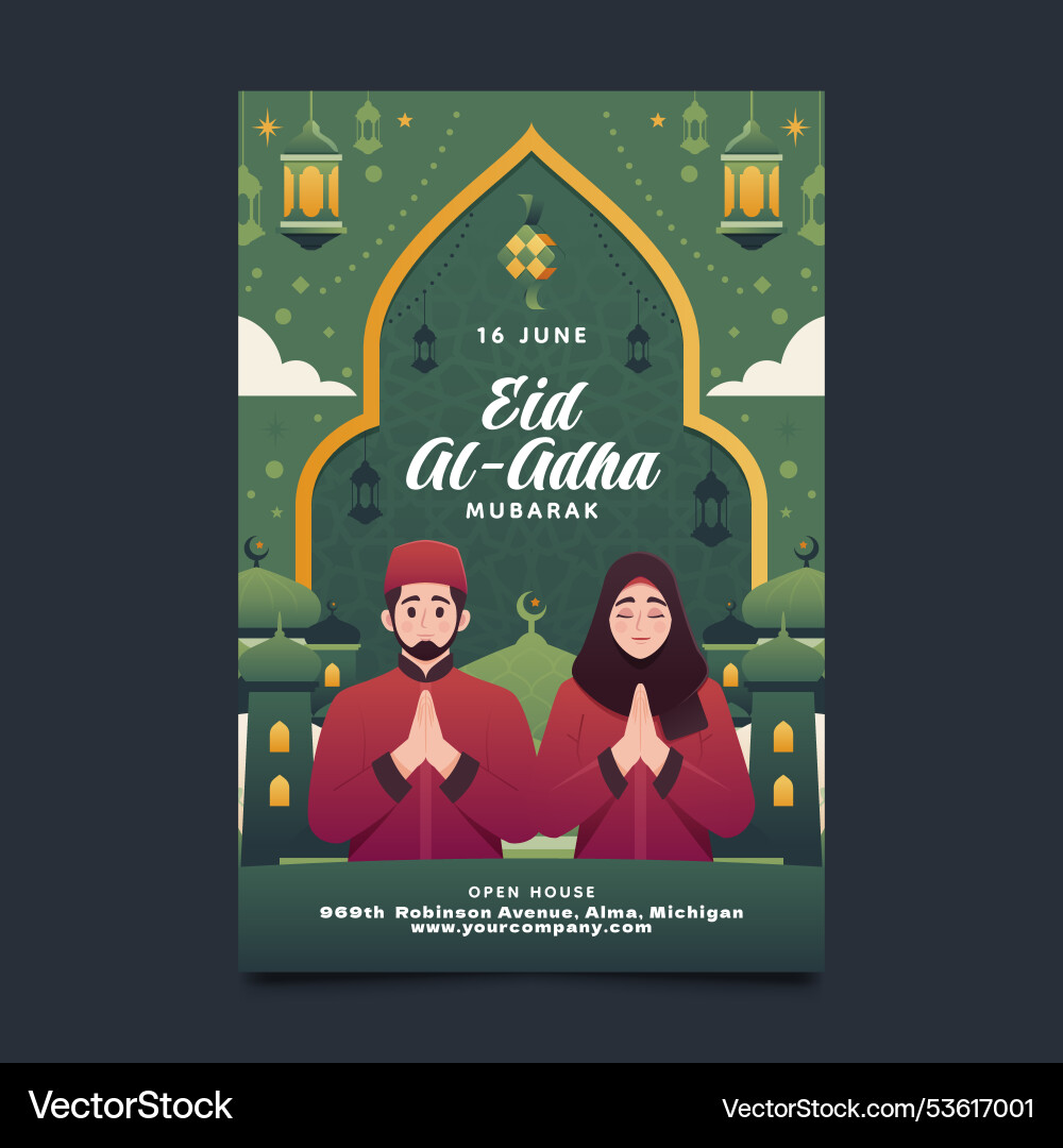 Hand drawn flat eid al adha flyer template Vector Image