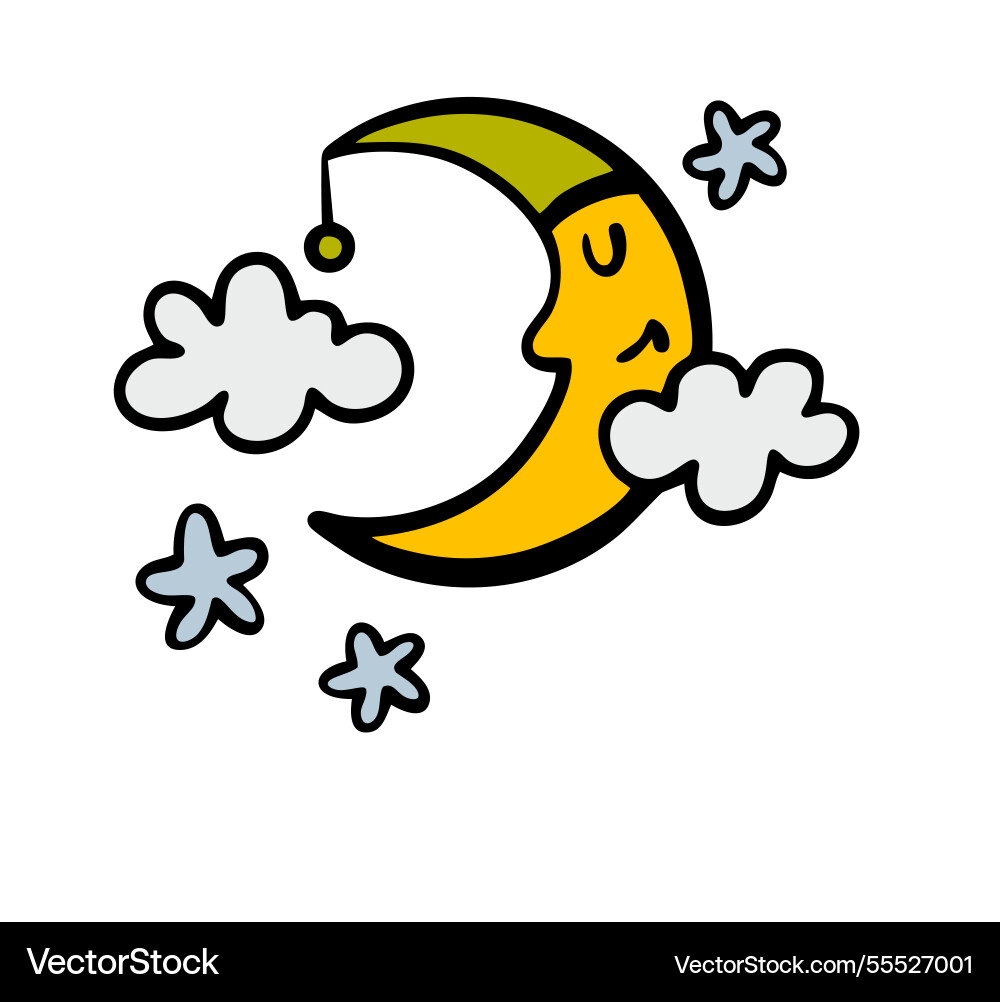 Moon with human face and a nightcap sleeps Vector Image