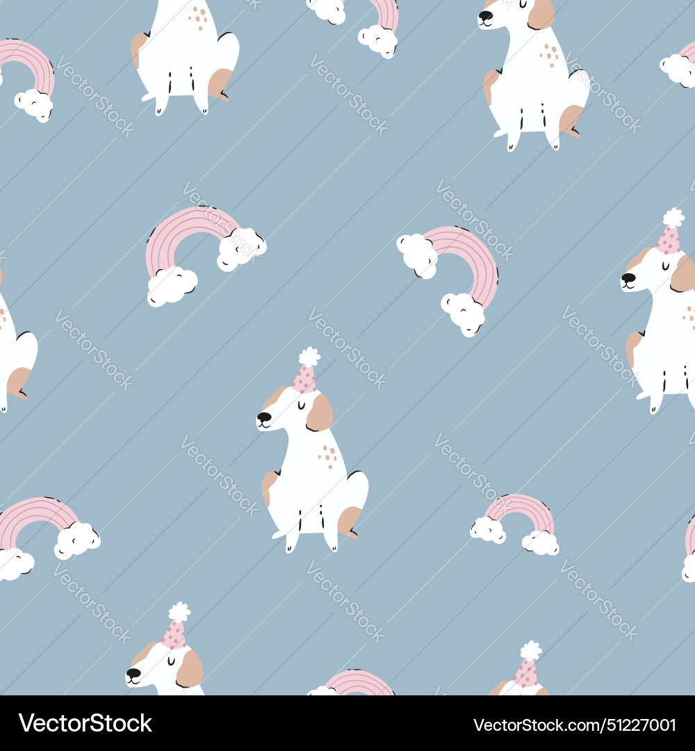 Seamless pattern with dogs in holiday hats Vector Image