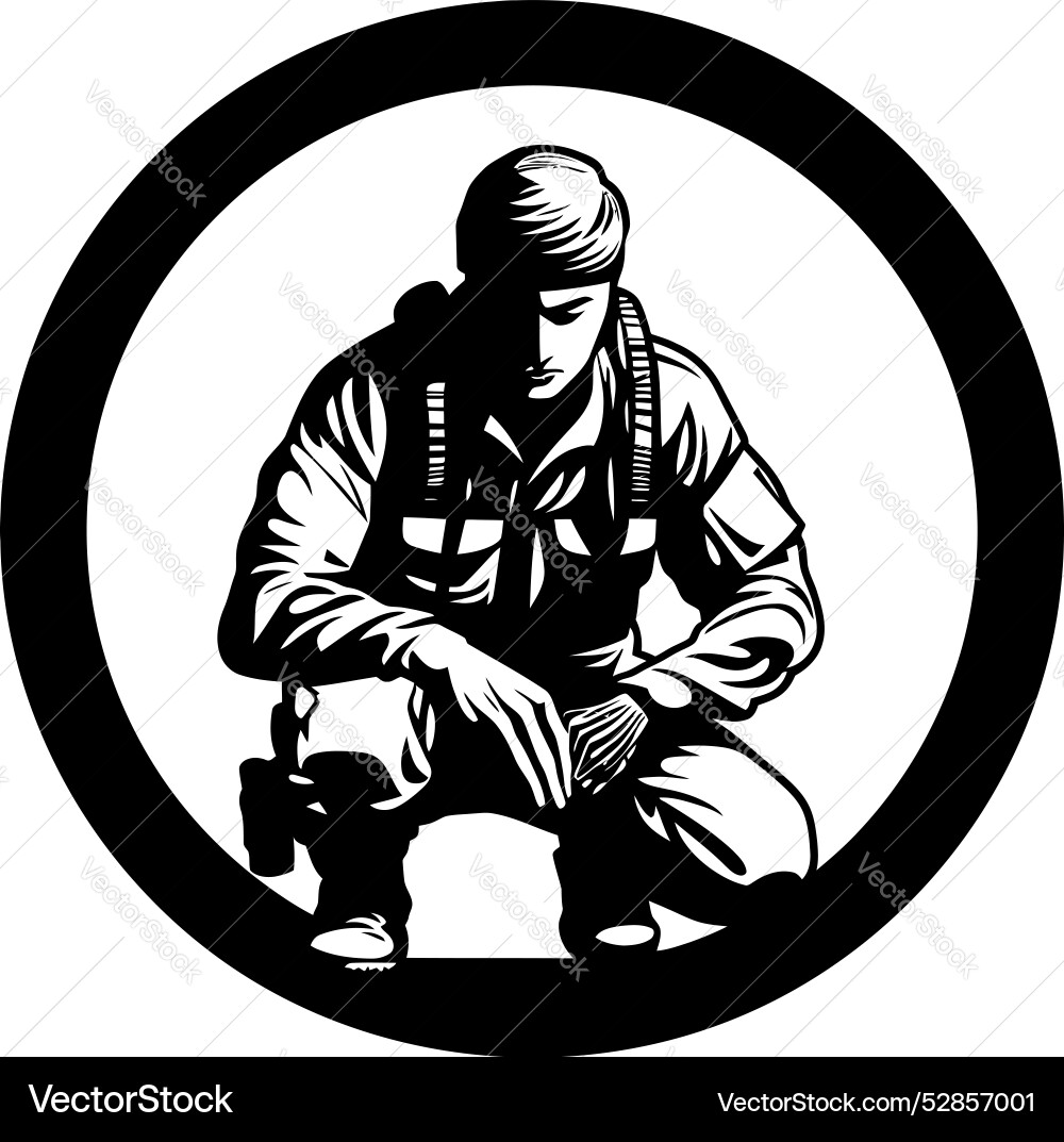 Sentinel kneel soldier respect emblem courageous Vector Image