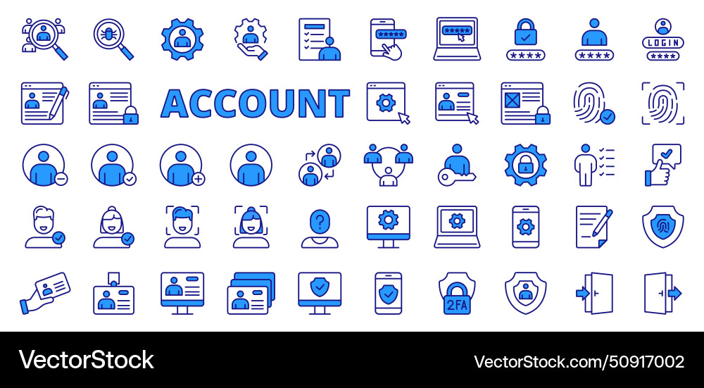 Account icons in line design blue Royalty Free Vector Image
