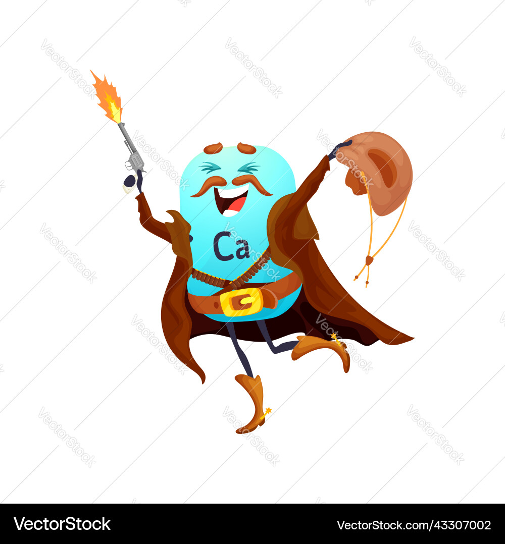 Cartoon calcium cowboy micronutrient character Vector Image