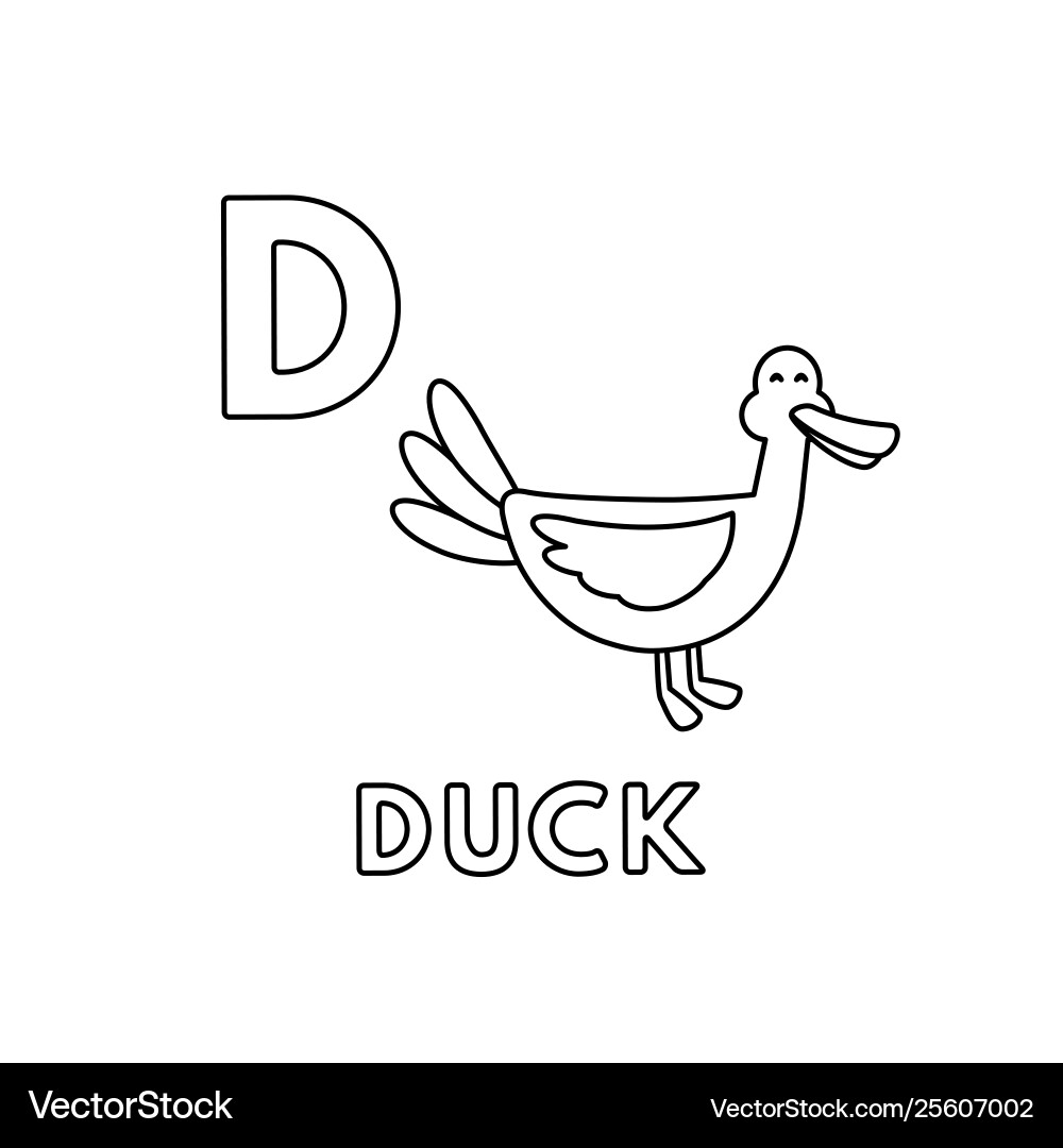 Cute cartoon animals alphabet duck Royalty Free Vector Image