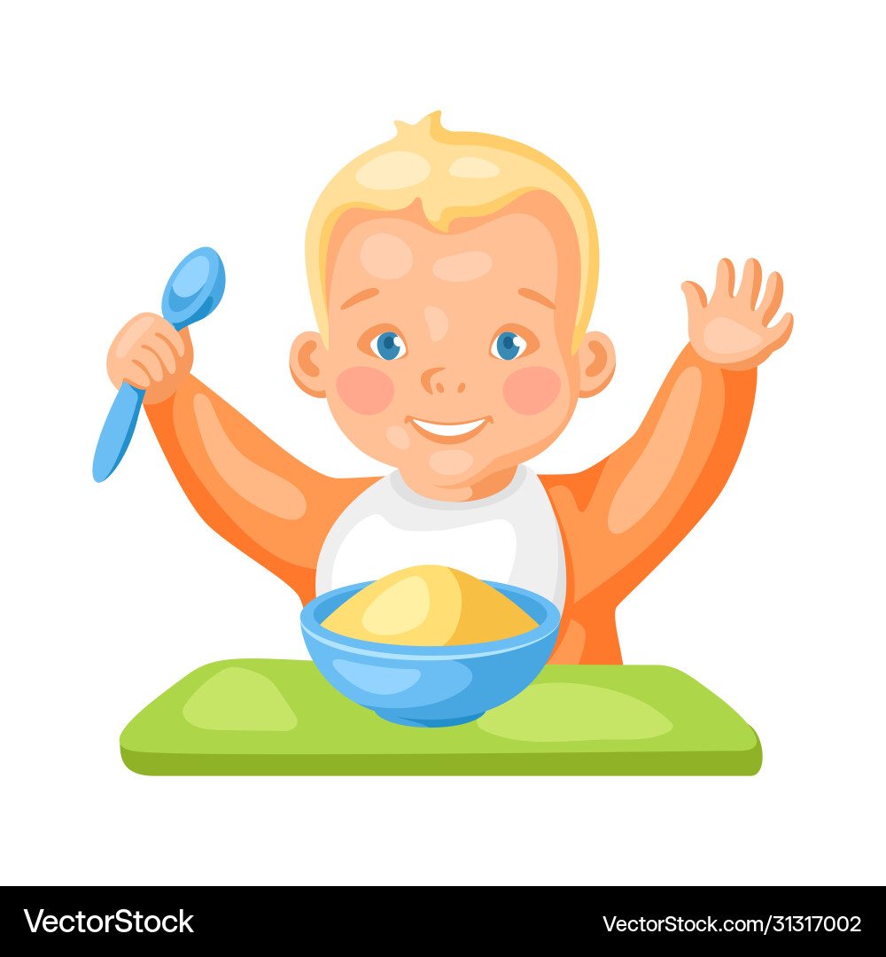 Cute little baby with plate Royalty Free Vector Image