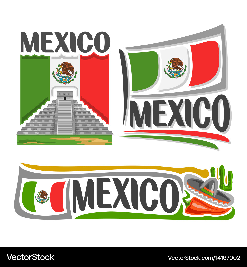 Mexico Flag & Temple Symbol Royalty Free Vector Image