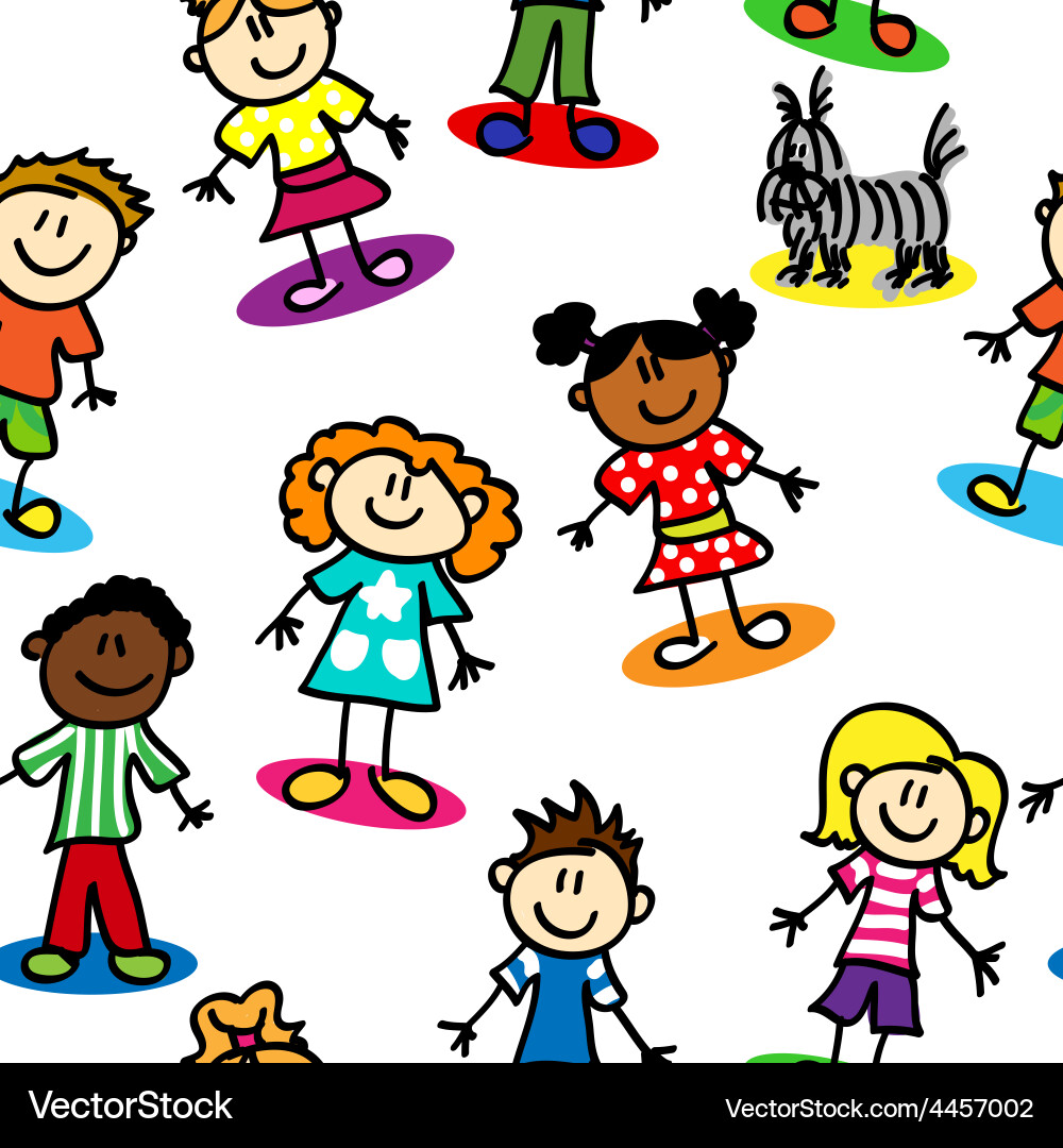 Seamless stick figure kids Royalty Free Vector Image