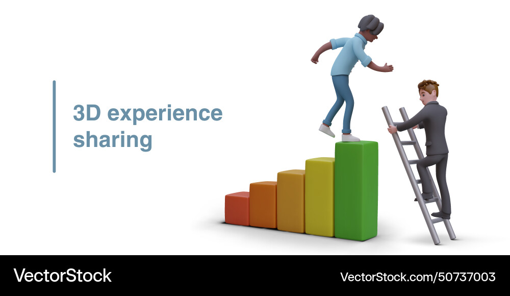 3d experience sharing concept man climbing ladder Vector Image
