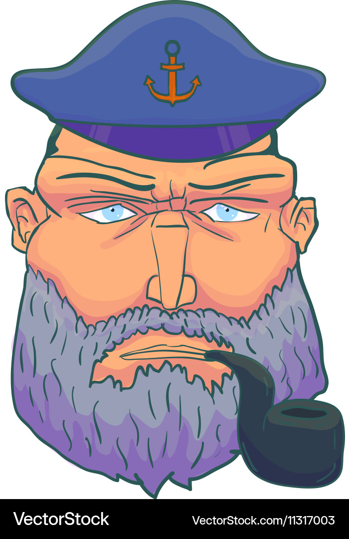Cartoon captain sailor face with beard cap Vector Image