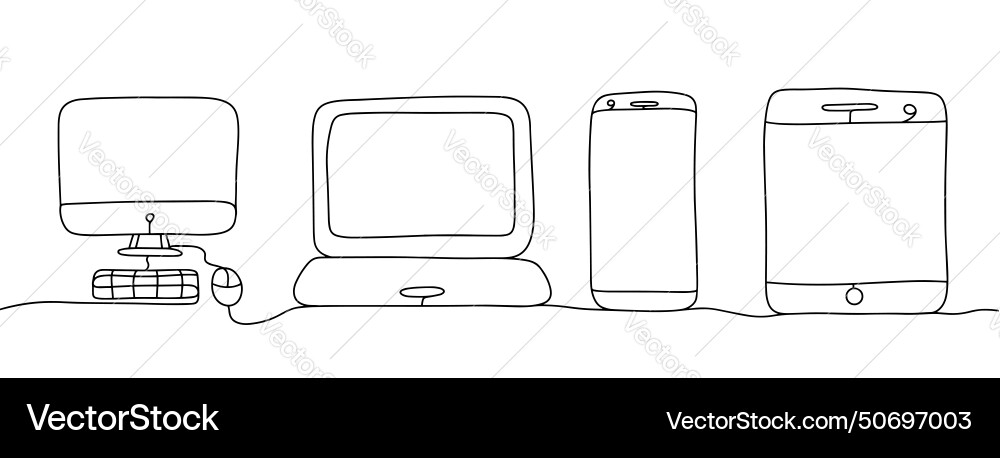 Computer laptop telephone tablet one line Vector Image