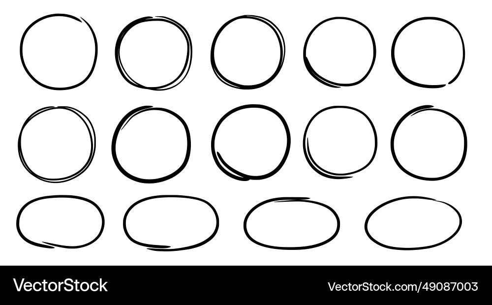 Drawn pen line oval set hand marker stroke Vector Image