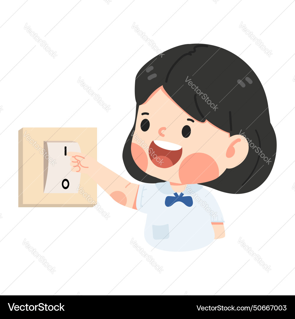 Kid girl turning off light using switch Royalty Free Vector