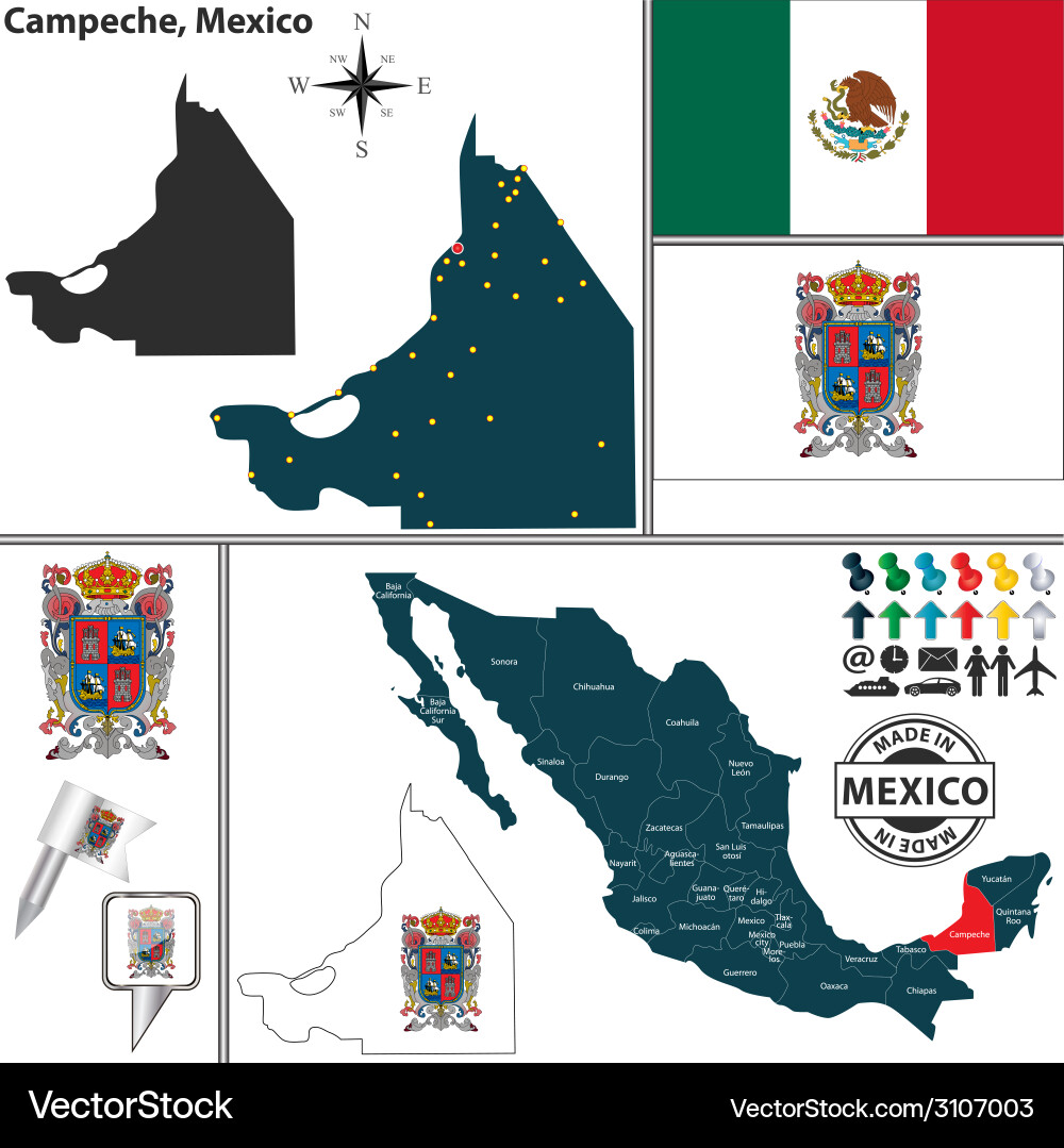 Map of campeche Royalty Free Vector Image - VectorStock