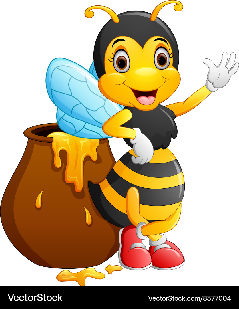 Cute bee cartoon waving Royalty Free Vector Image