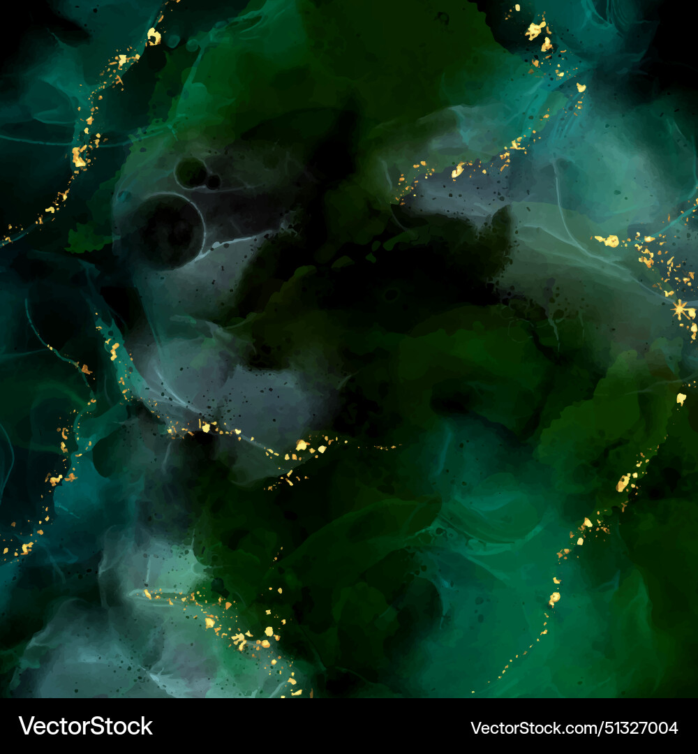 Emerald green hand painted alcohol ink background Vector Image