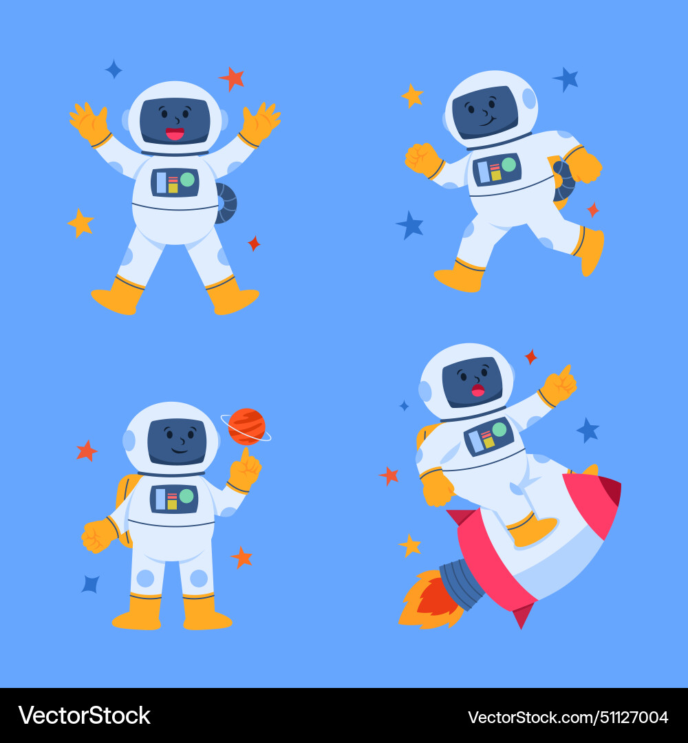 Explorer spaceman character set Royalty Free Vector Image