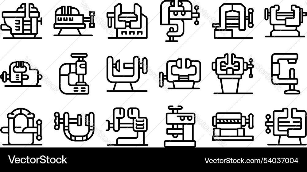 Machine vice icons set vise grip holding tool Vector Image