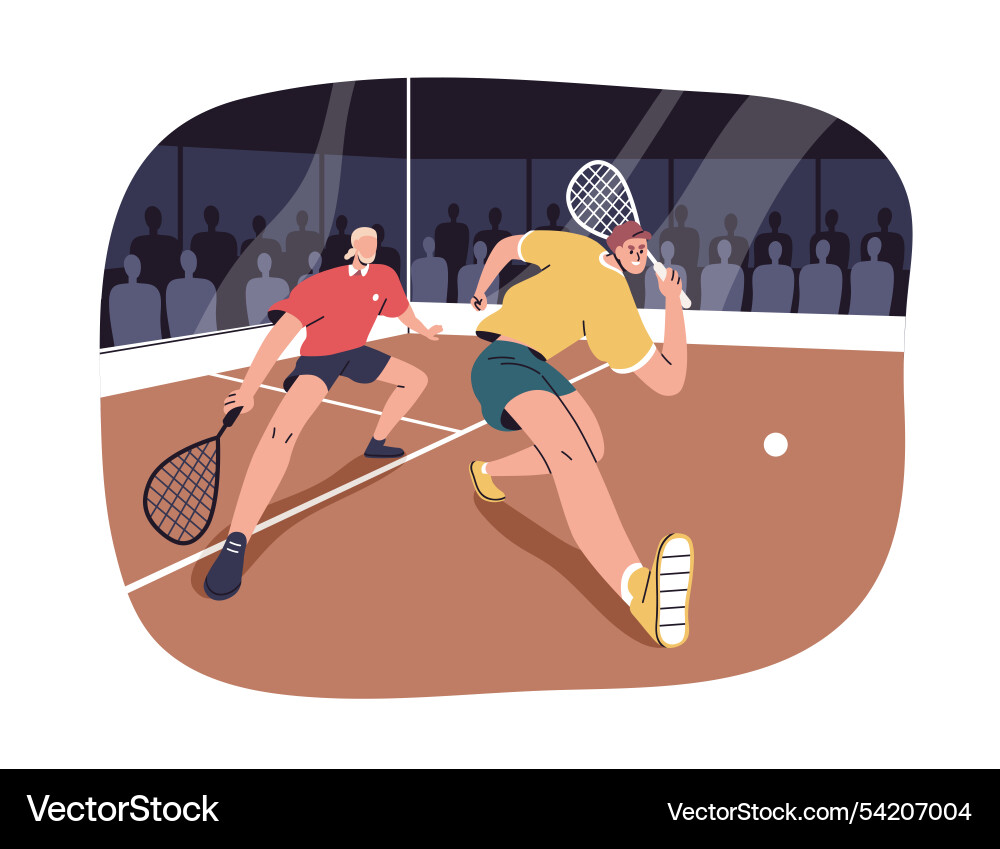 Squash match two players with racquets and ball Vector Image