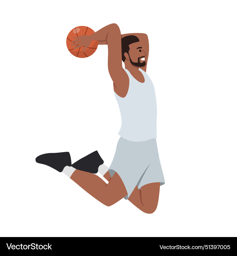 A black basketball player man jump for dunk Vector Image