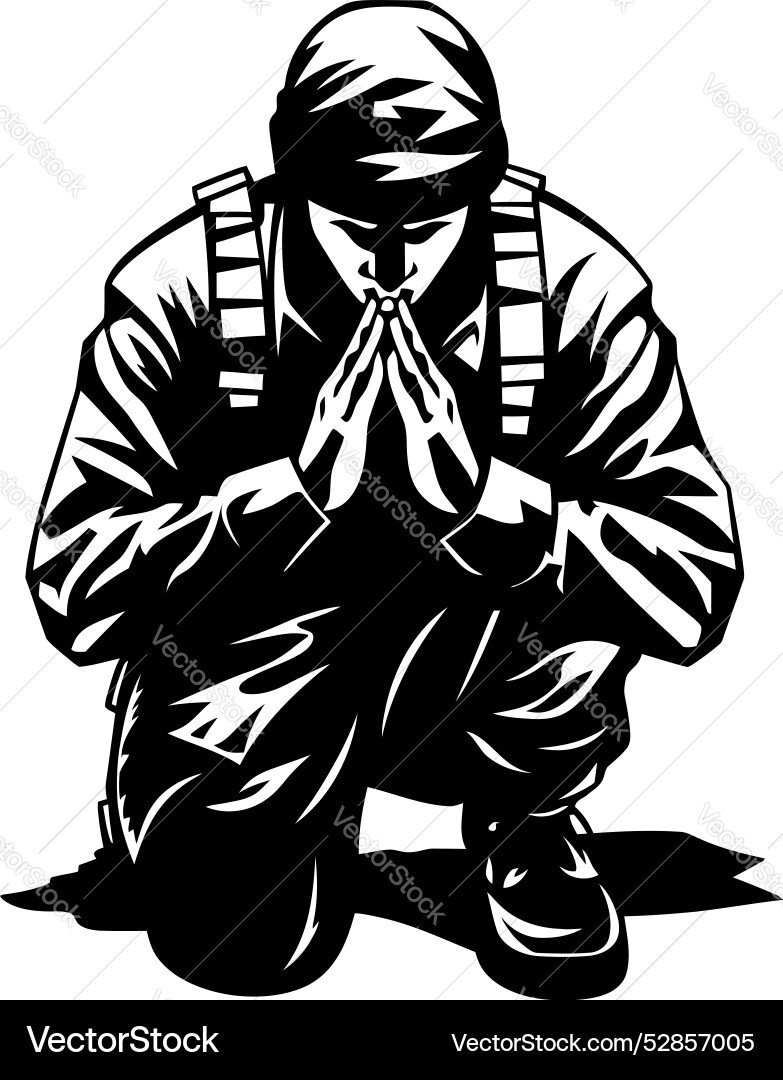 Brave kneel kneeling warrior valor tribute Vector Image