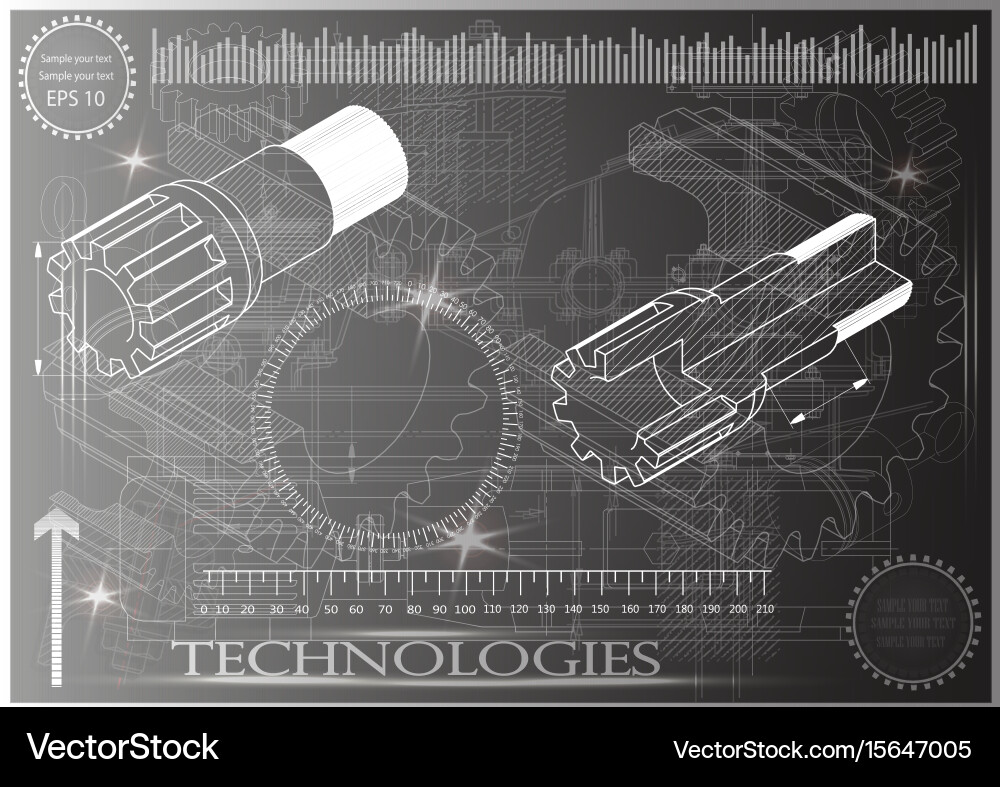 Machine-building drawings on a gray background Vector Image