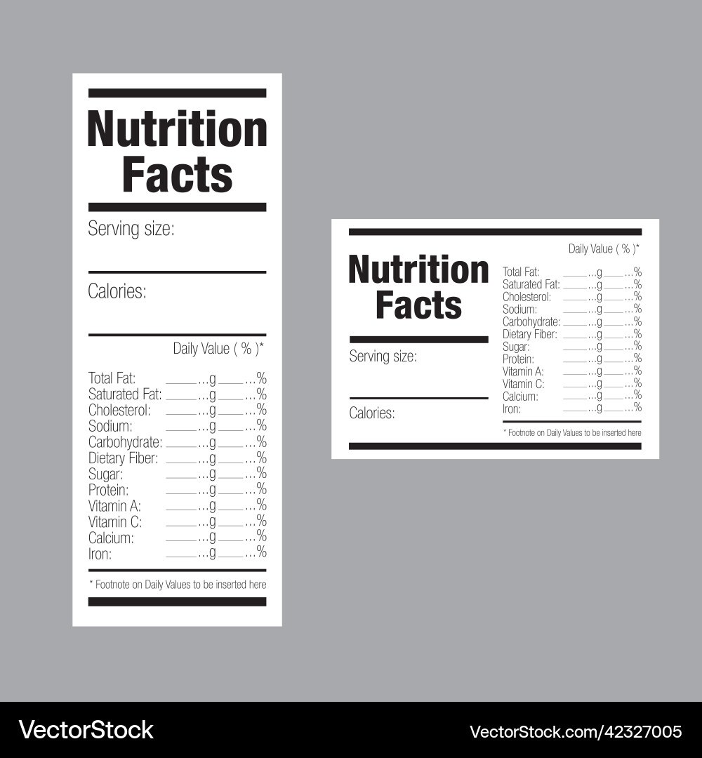 Nutrition facts label sticker template Royalty Free Vector