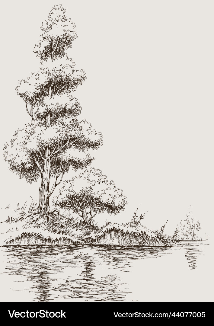 River flow and nature landscape hand drawing Vector Image