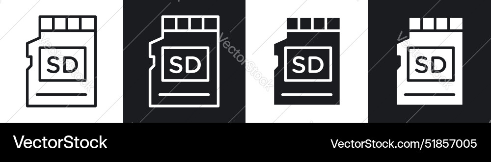 Sd card icon set in black and white filld Vector Image