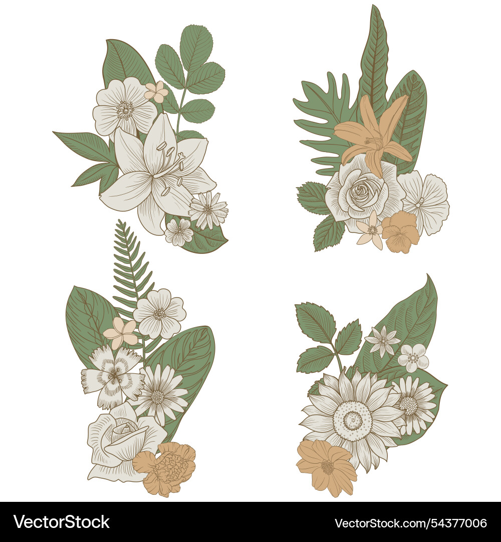 Composition with flowers and leaves Royalty Free Vector