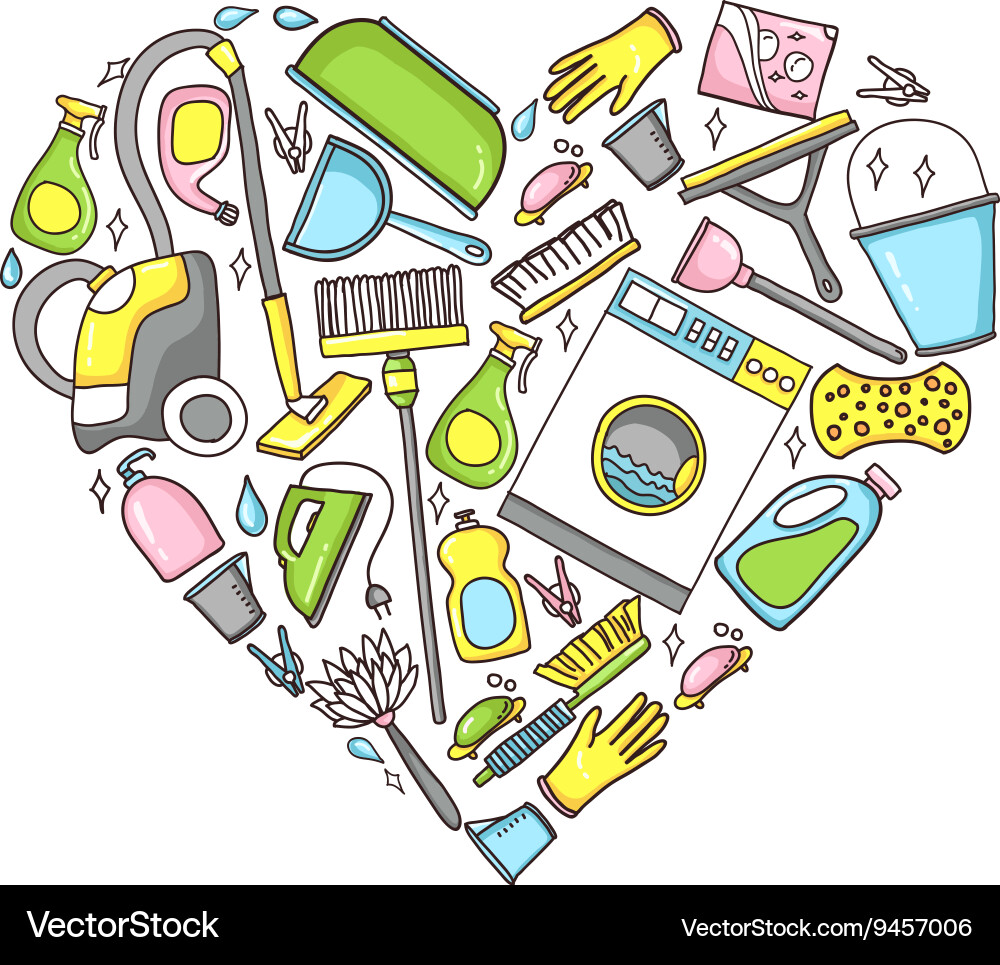 Doodle of cleaning equipment Royalty Free Vector Image