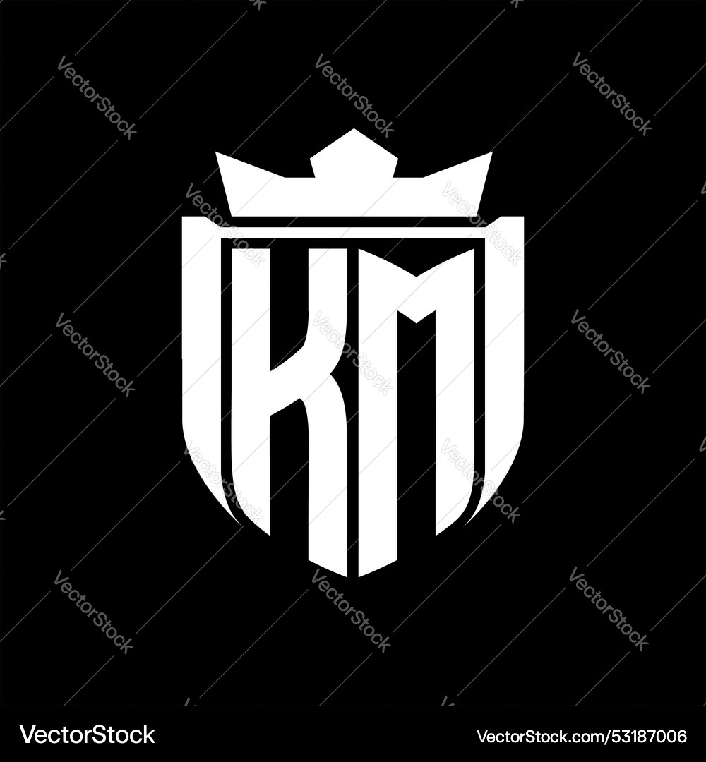 Km letter logo shield shape inside shield badge Vector Image