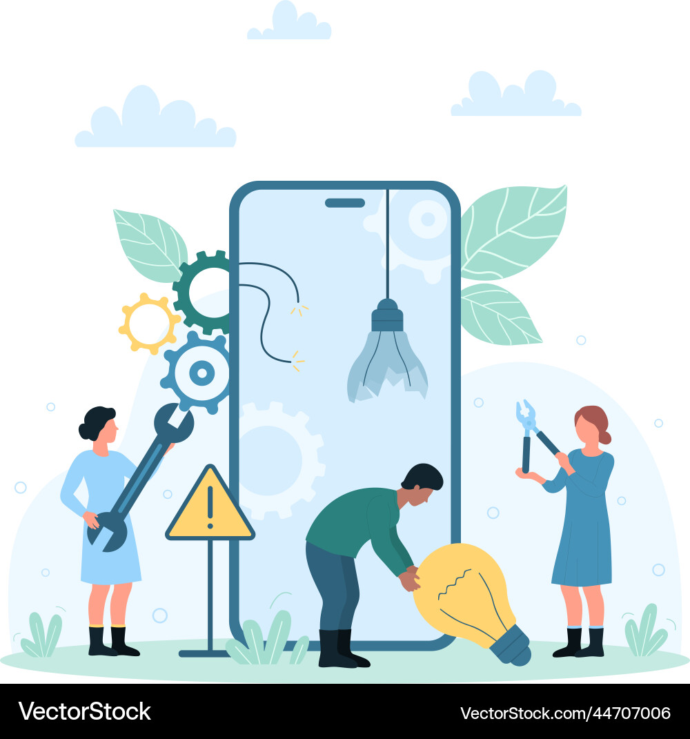 Mobile phone repair service tiny people work Vector Image