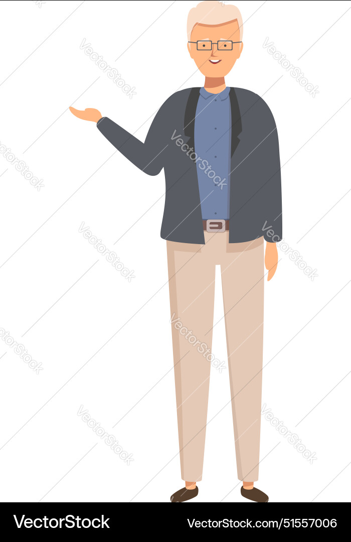 Senior professor gesturing and smiling while Vector Image