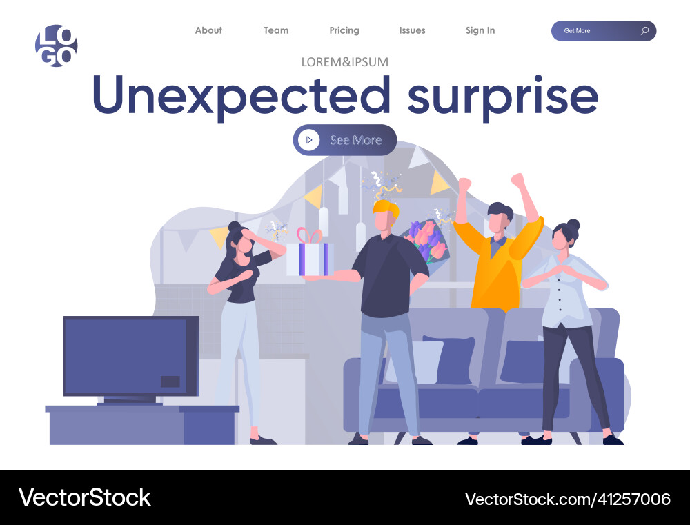 Unexpected surprise landing page with header Vector Image